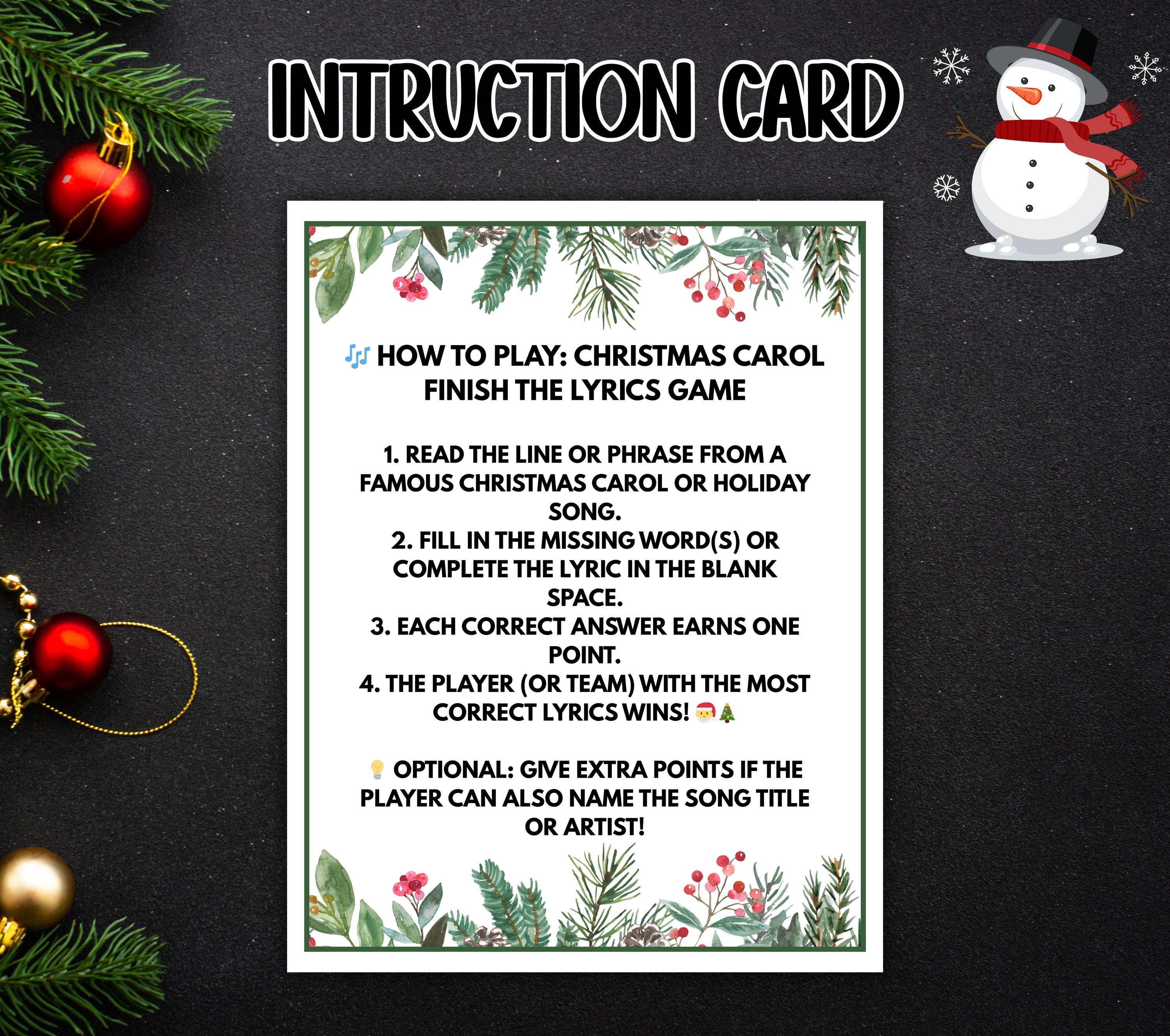 Christmas Carol Finish the Lyric Game, Christmas Song Trivia Game ...