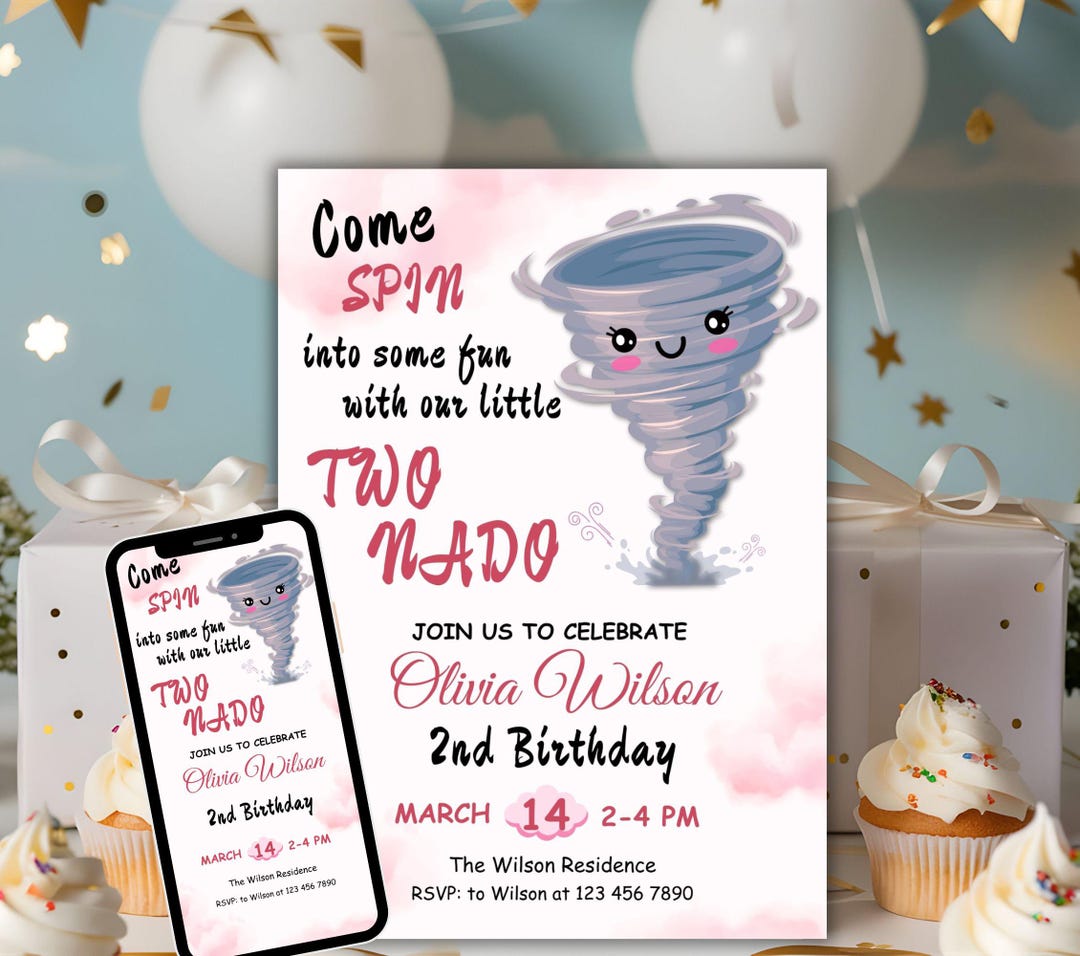 Two-nado Birthday Invitation Template Editable, Tornado Birthday Invite ...