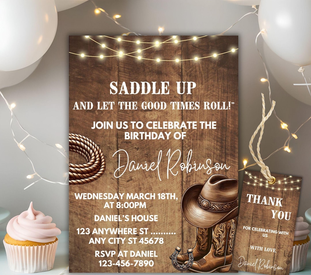 Editable Country Western Invitation, Cowboy Birthday Invitation, Saddle ...