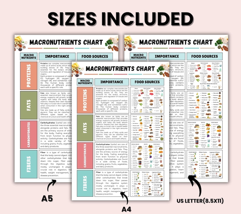 Macronutrients Food Chart Proteins Carbohydrates Fats Fibers Healthy ...