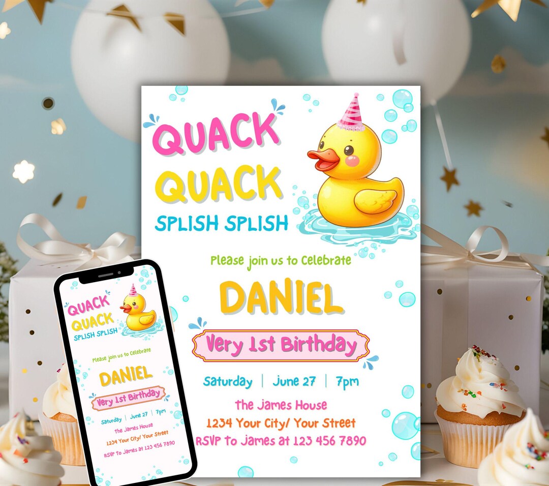 Editable Rubber Duck Birthday Invitation, Duck Party Invitation ...