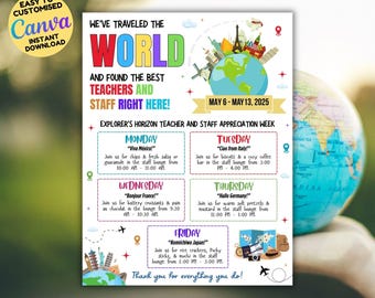 Around the World Teacher Appreciation Week Itinerary Editable ...