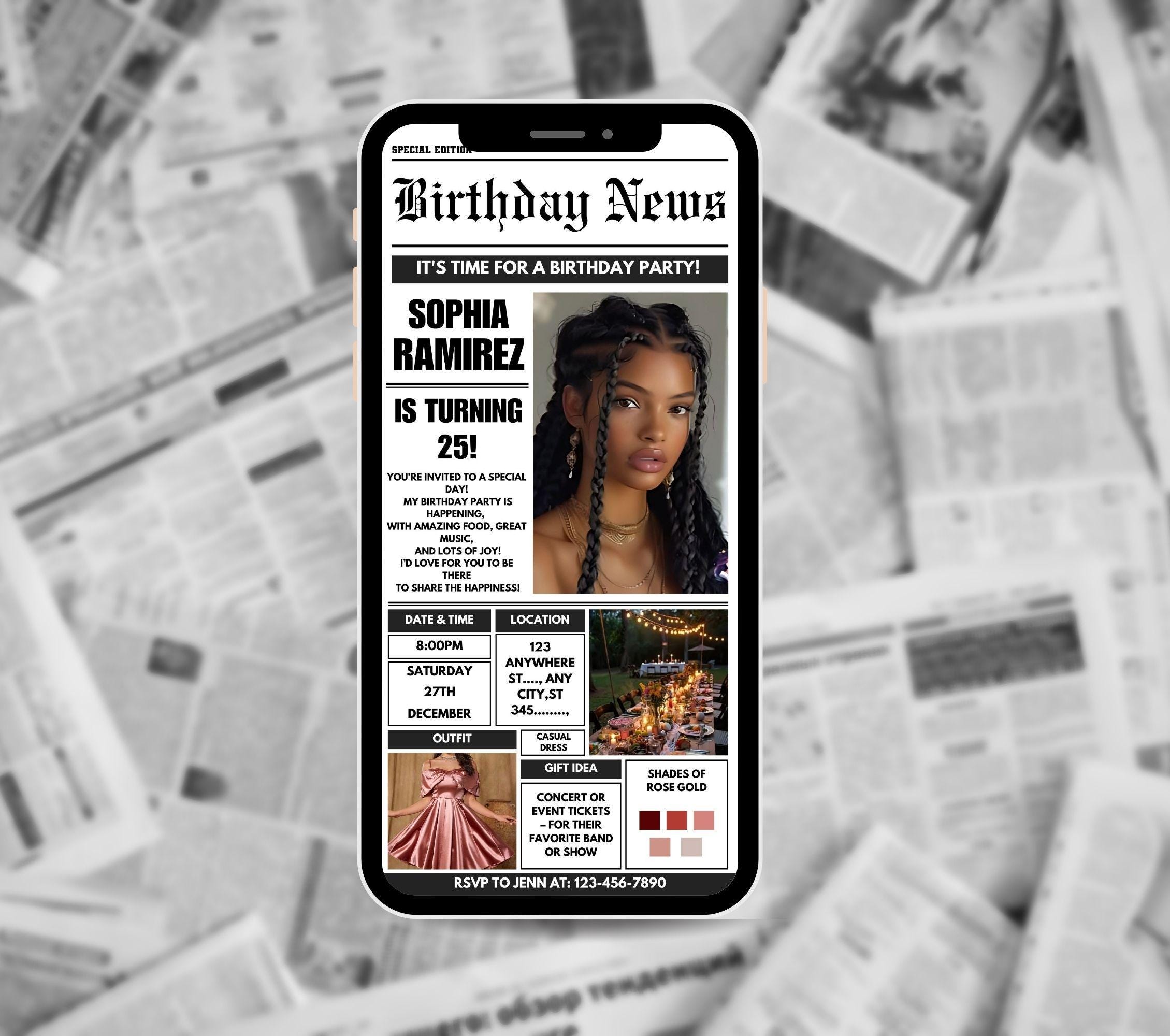 Animated Birthday Newspaper Invitation Template, Digital Party ...