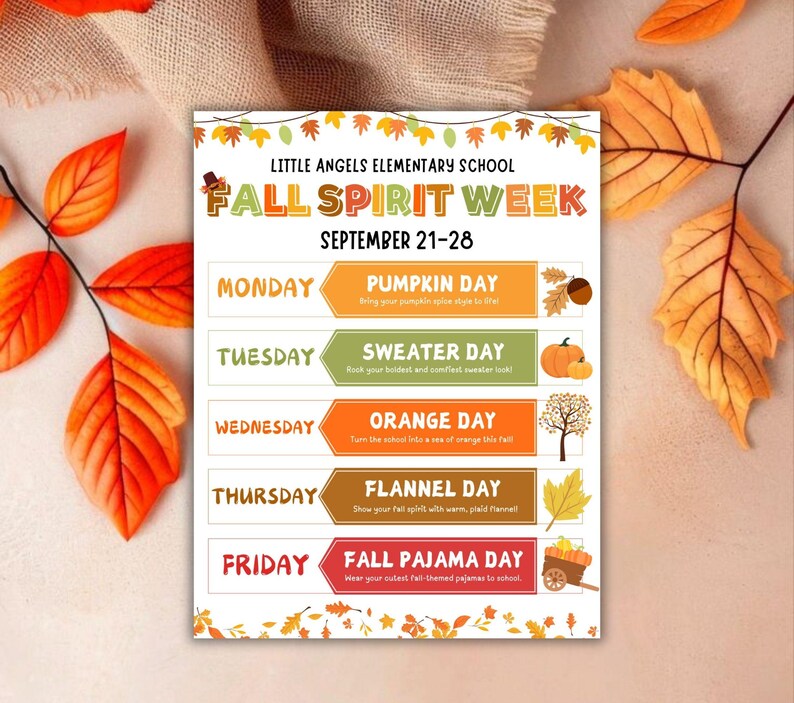 Editable Fall Autum School Spirit Week Flyer Template, Fall Themed ...