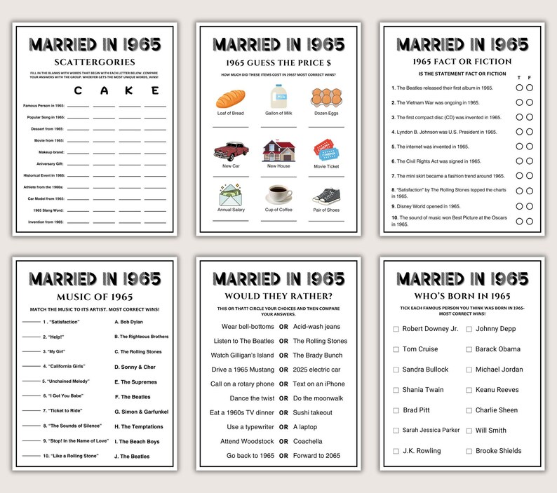 60th Anniversary Printable Games Bundle, Fun 60th Wedding Anniversary ...