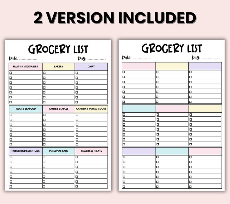 Grocery List Printable Template, Grocery Planner, Food Shopping List ...