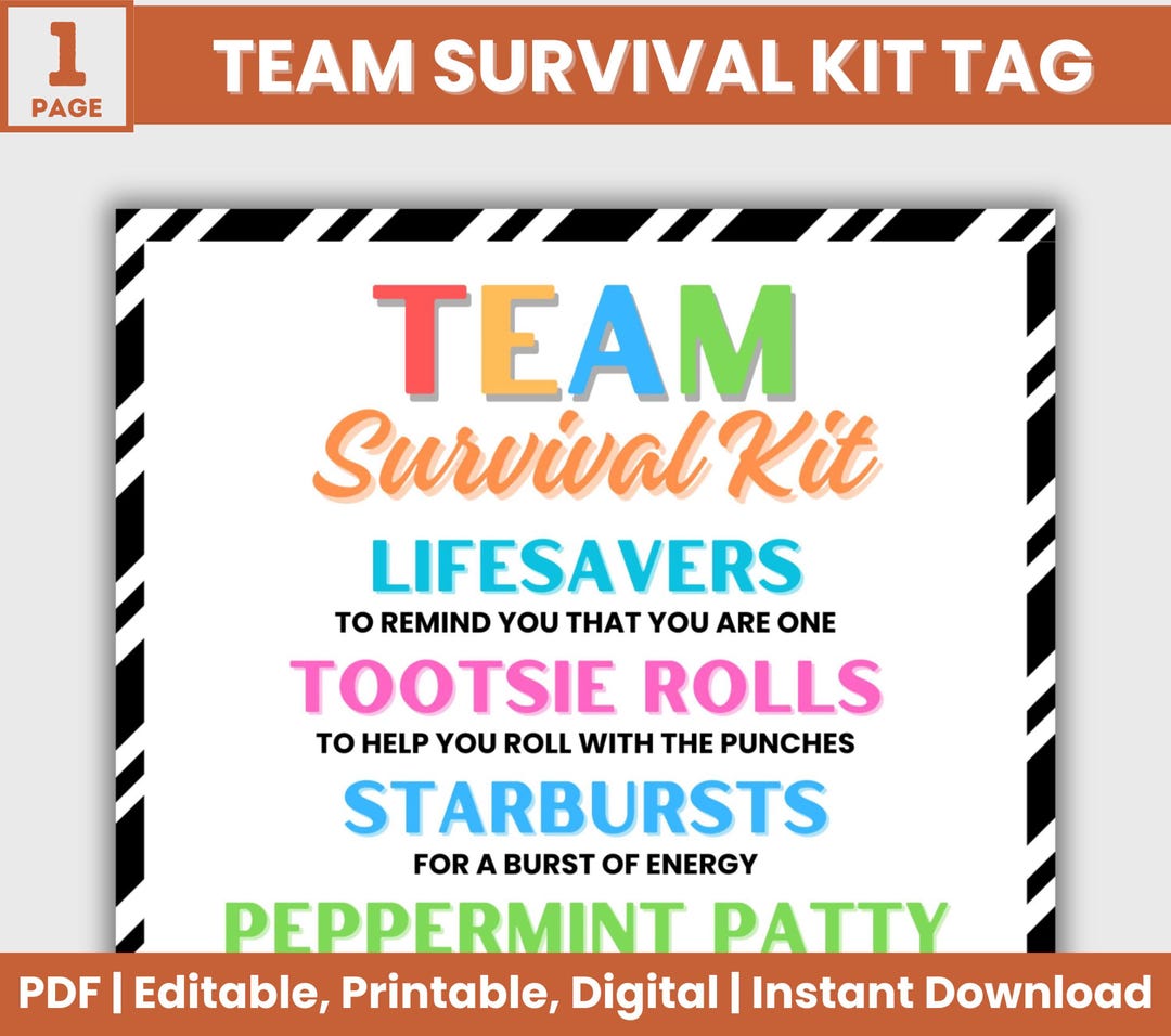 Editable Team Survival Kit Gift Tag Printable, Employee Welcome Gift ...