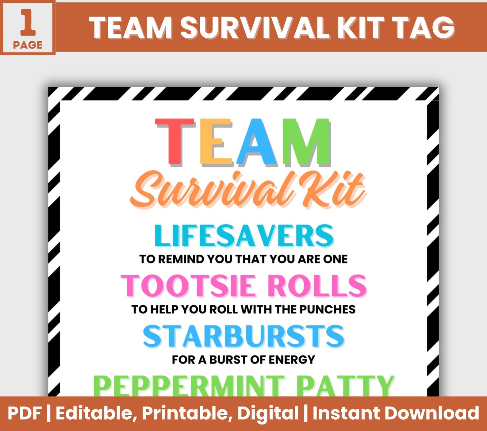 Editable Team Survival Kit Gift Tag Printable, Employee Welcome Gift ...