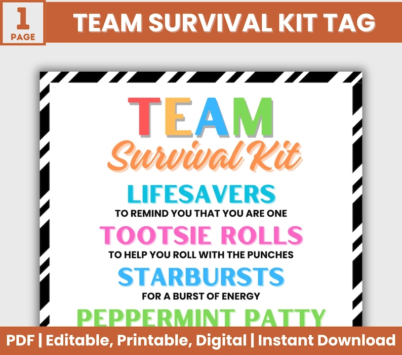 Editable Team Survival Kit Gift Tag Printable, Employee Welcome Gift ...