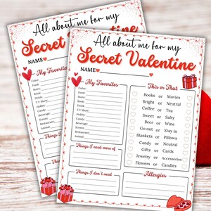 Secret Vealentine Gift Exchange Ideas Editable, All About Me Secret ...