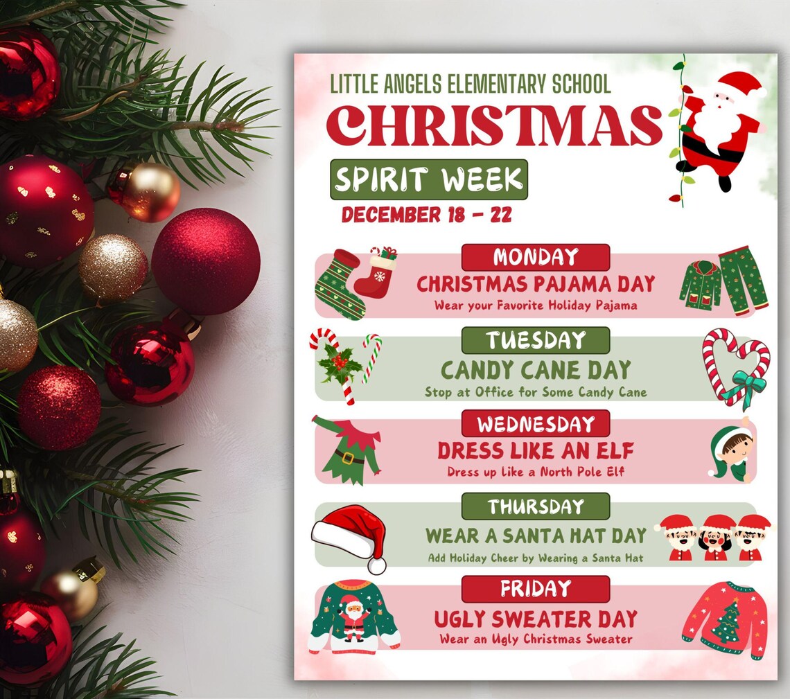 Holiday School Spirit Week Flyer Editable, Winter Spirit Week, December ...