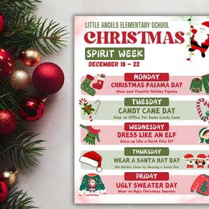 Holiday School Spirit Week Flyer Editable, Winter Spirit Week, December ...
