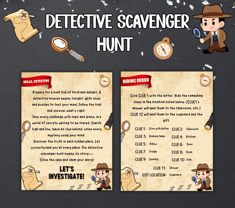 Detective Scavenger Hunt PRINTABLE for Older Kids, Spy Scavenger Hunt ...