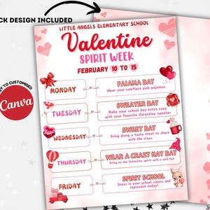 Editable Valentine's School Spirit Week Flyer, PTO Schedule, February ...