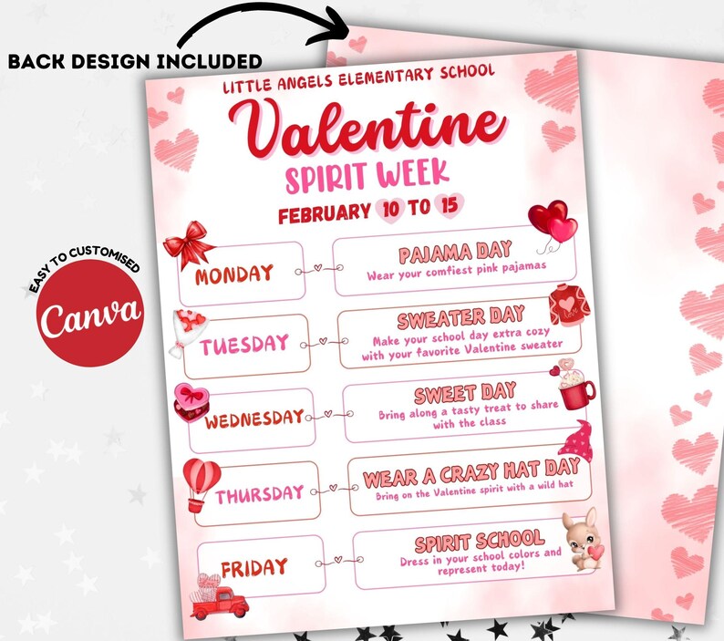 Editable Valentine's School Spirit Week Flyer, PTO Schedule, February ...