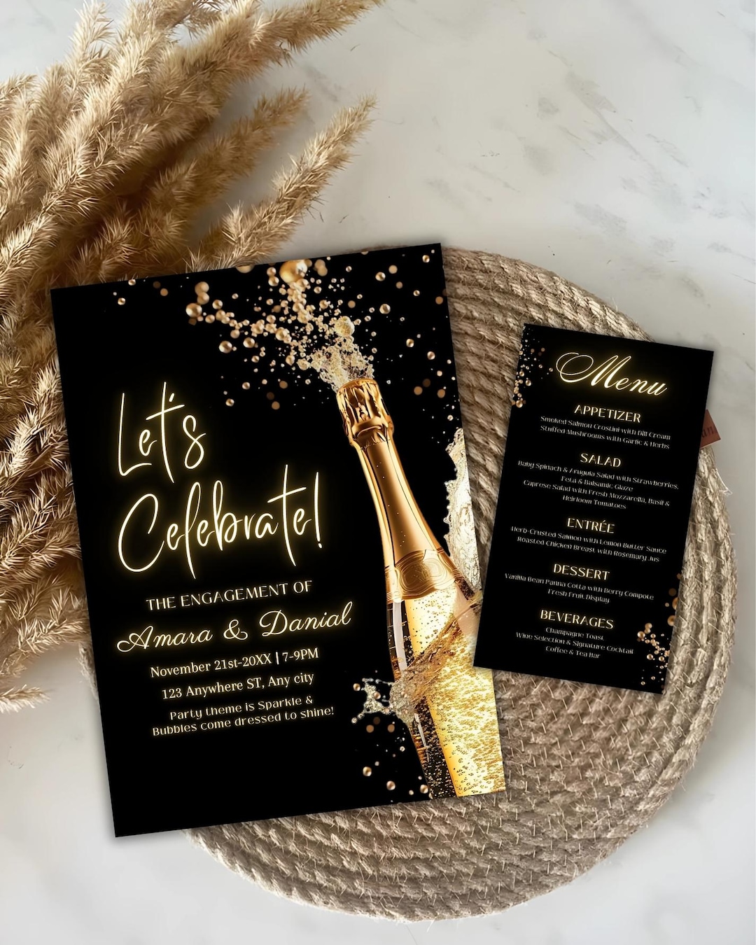Editable Let's Celebrate Champagne Engagement Invitation, Champagne ...