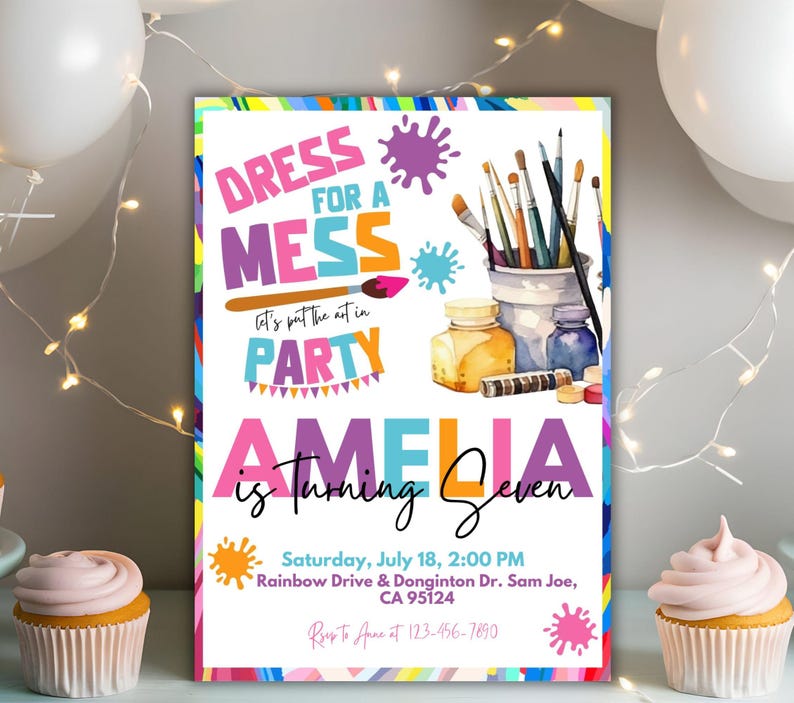 Editable Art Birthday Party Invitation, Art in Party Birthday Party ...