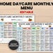 Editable Home School Meal Planner, Home Daycare Weekly Menu Editable ...