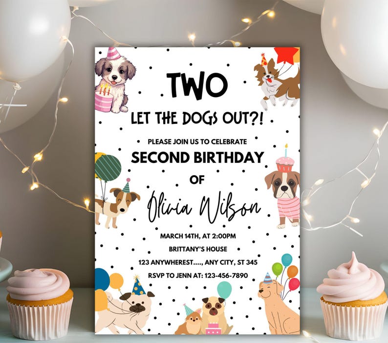 Editable Two Let the Dogs Out Invitation, Second Birthday, Let's Paw-ty ...