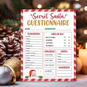 Secret Santa Survey Printable, Secret Santa Questionnaire, Secret Gift ...