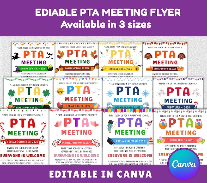 Editable PTO PTA Meeting Flyer Bundle, School Recruitment, Meeting ...