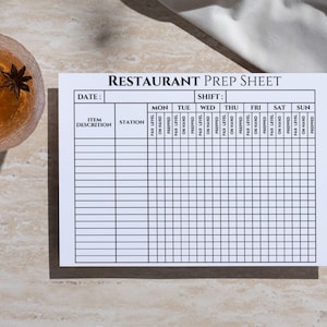 Edittable Restaurant Prep Sheet, Food Prep Chart, Food Prep Sheet ...
