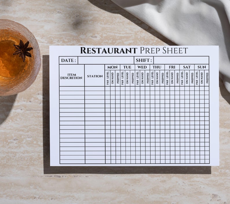 Edittable Restaurant Prep Sheet, Food Prep Chart, Food Prep Sheet ...