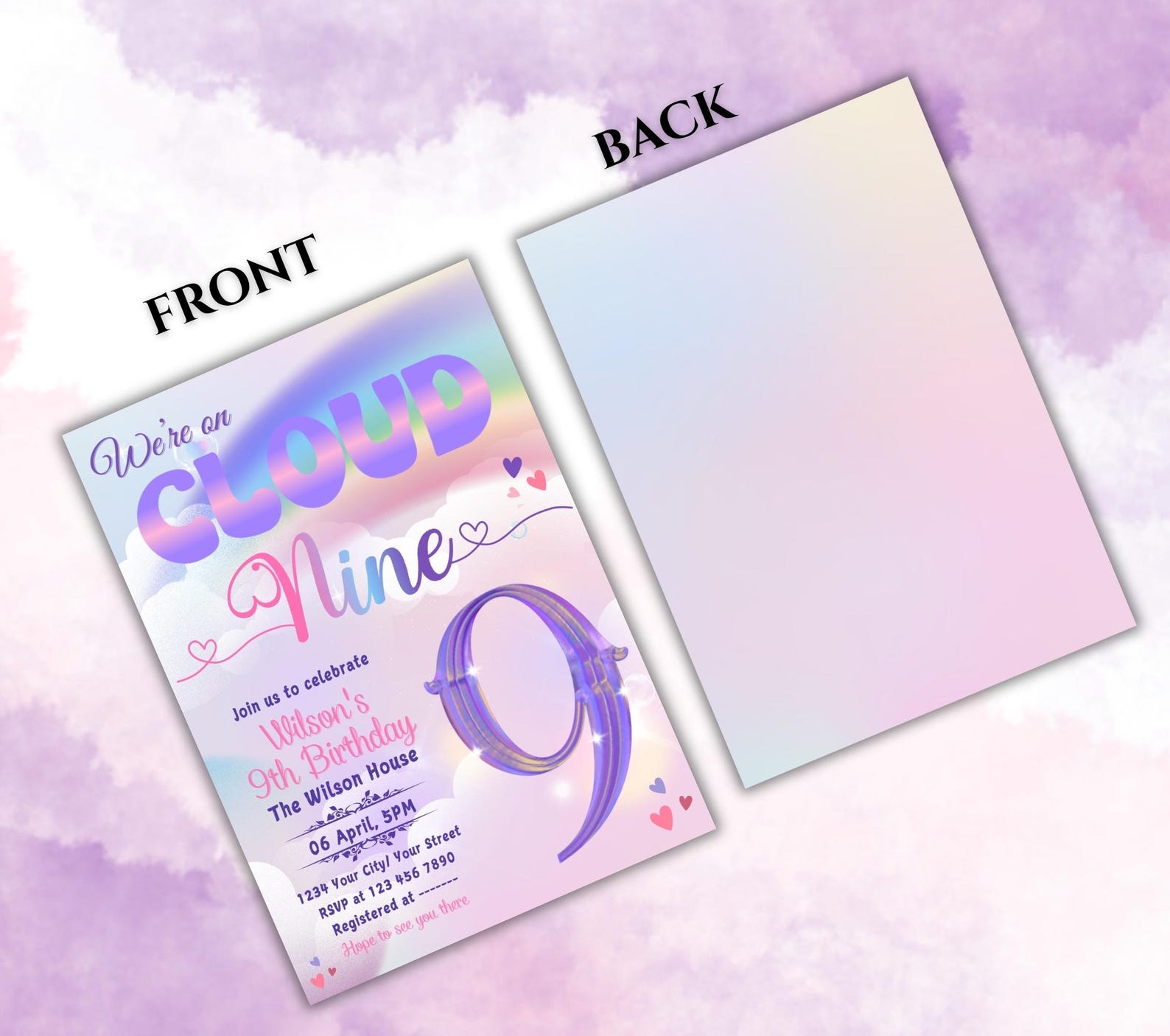 Editable Cloud 9 Birthday Invitation, Cloud Nine Birthday Invitation ...