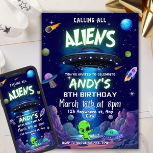 Editable Alien Birthday Invitation, UFO Invitation, Alien Invitation ...