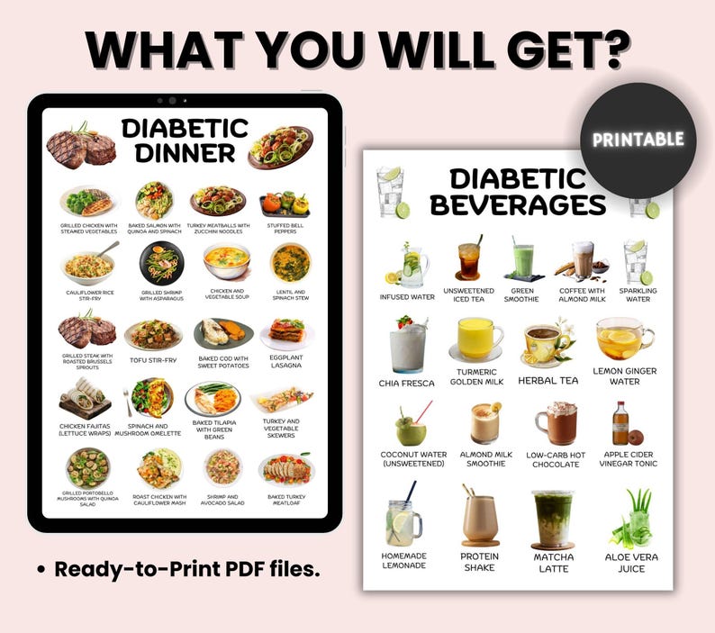 Diabetes Meal Ideas Printable, Diabetic Food Chart, Diabetic Diet Sheet ...