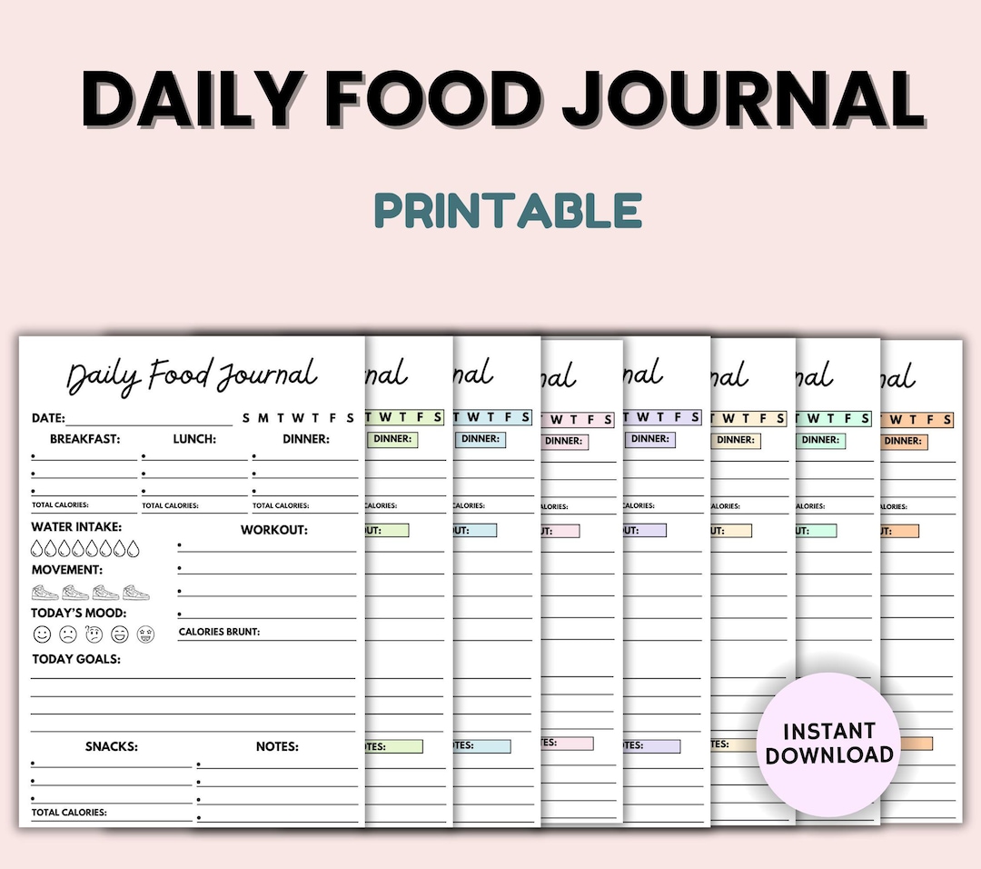 Daily Food Journal Printable, Daily Food Journal, Daily Food Planner ...