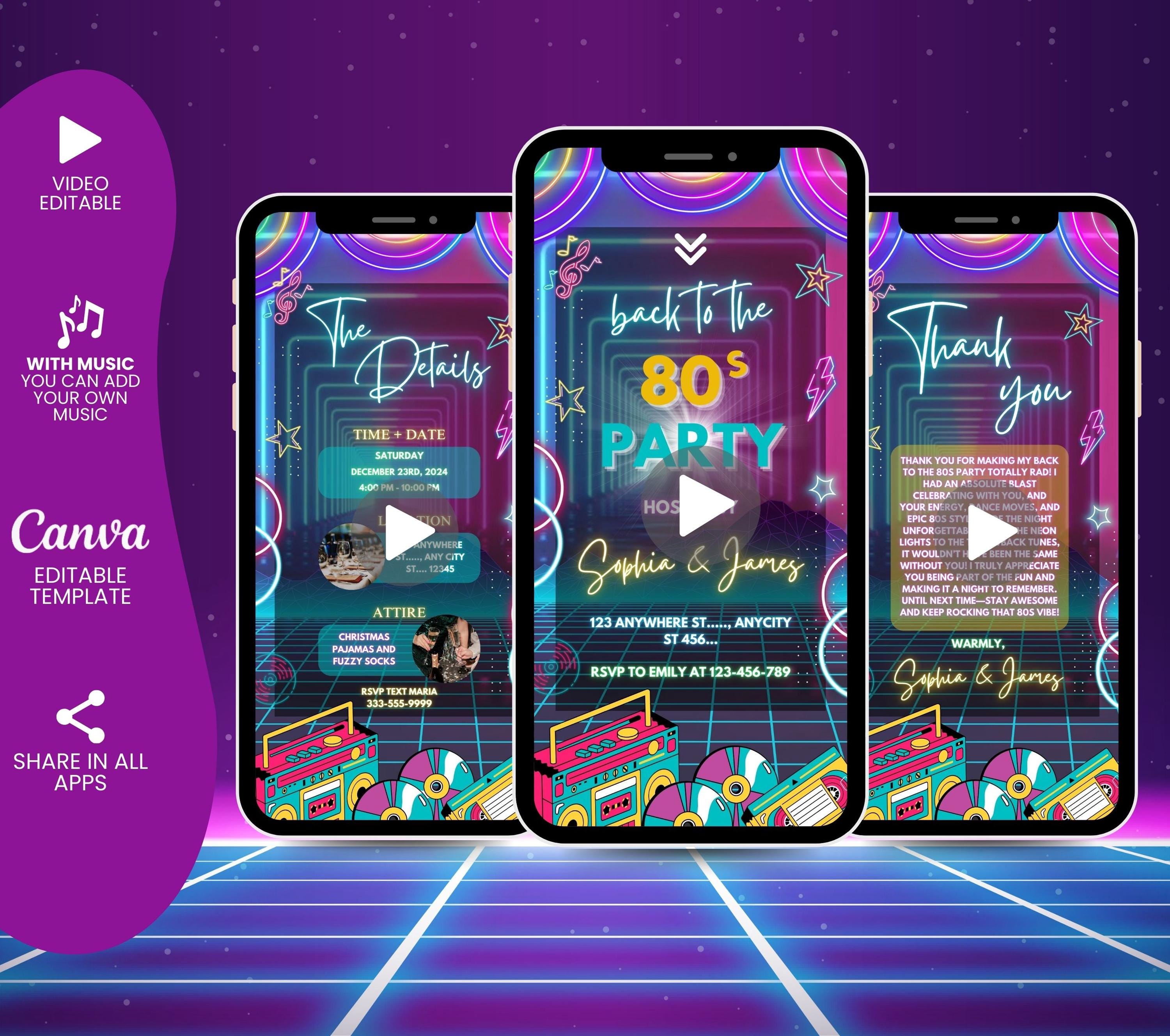 Editable 80s Birthday Party Invitation, Back to the 80s Party ...