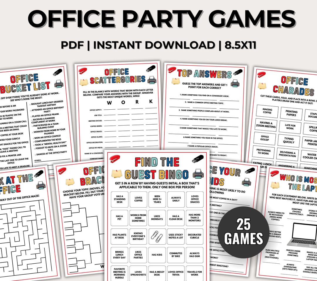 Office Games Printable, Happy Hour Activities, Office Party Games for ...