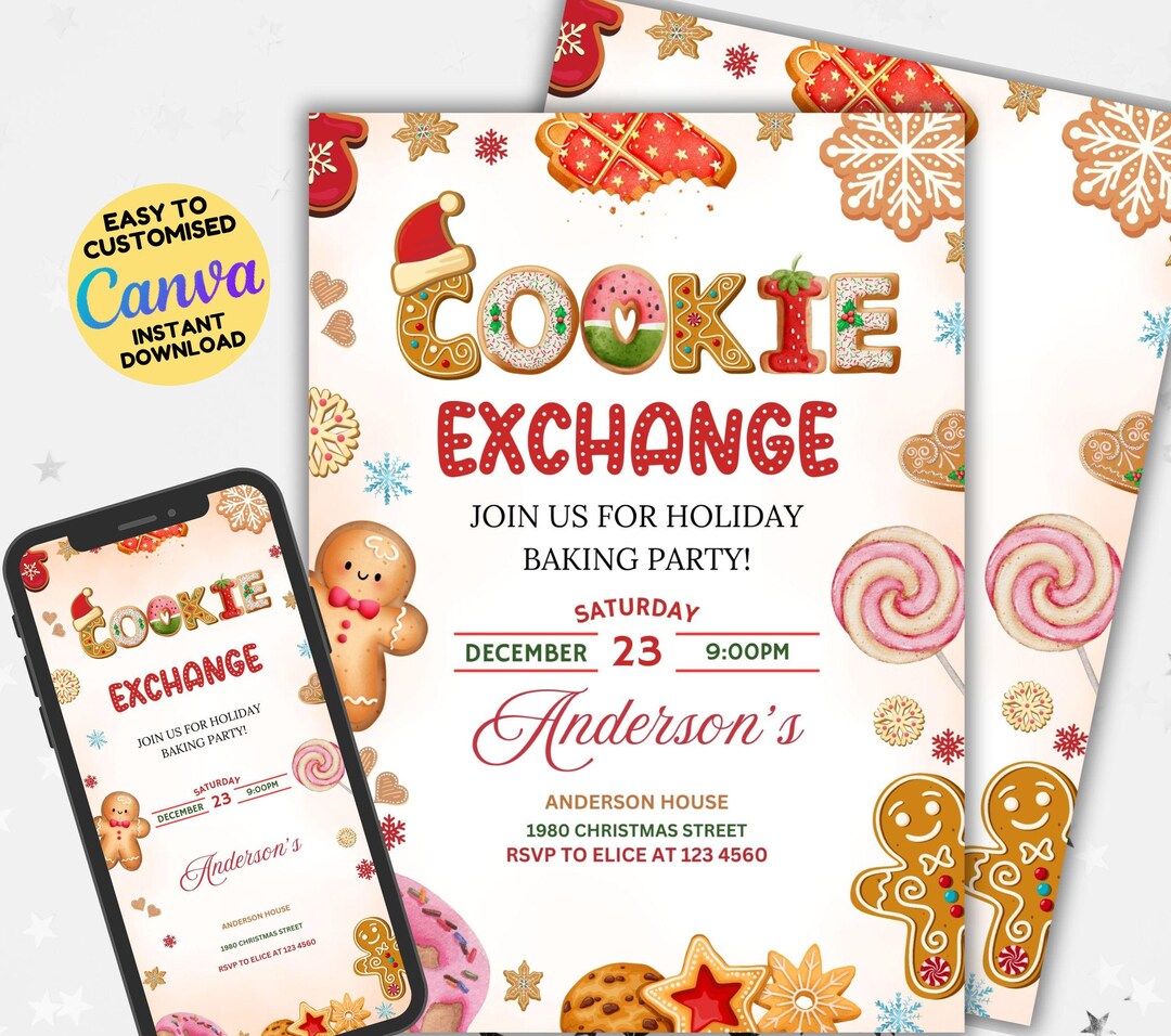 Cookie Exchange Holiday Party Invitation Template, Editable Cute ...