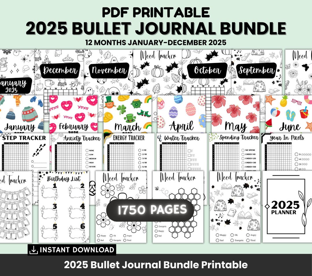 2025 Premade Bullet Journal Bundle, Bullet Journal Pages, Bullet ...