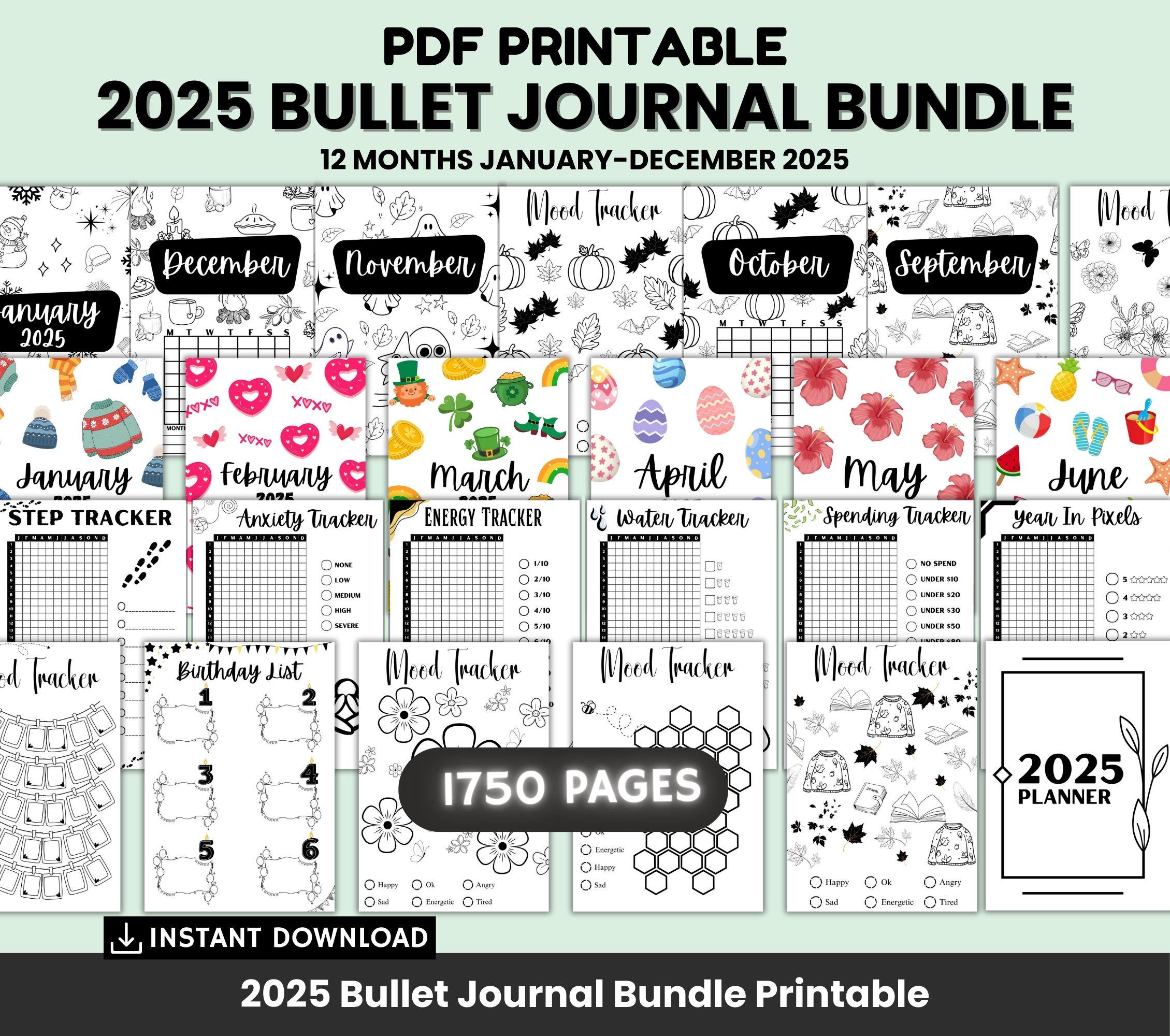 2025 Premade Bullet Journal Bundle, Bullet Journal Pages, Bullet ...
