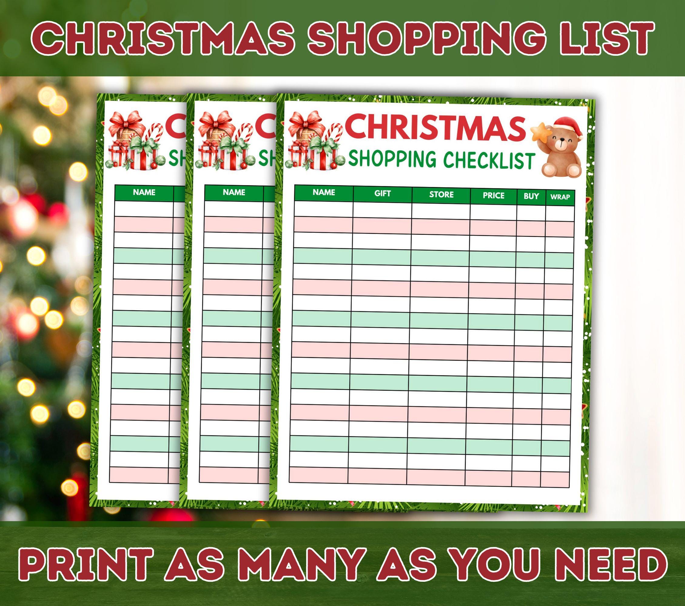 Christmas Shopping Gift List, Printable Christmas Gift Budget Tracker ...