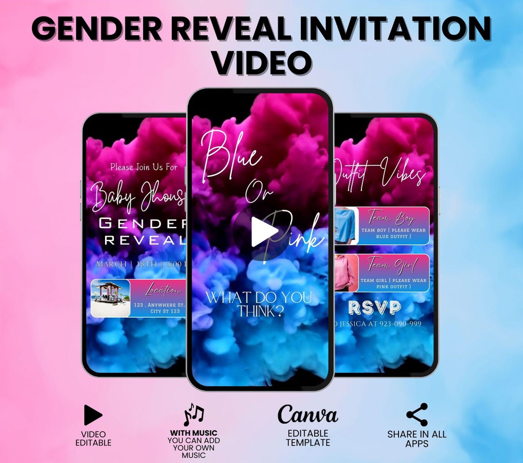 Digital Gender Reveal Announcement It's a Girl Gender Video It's a Boy ...