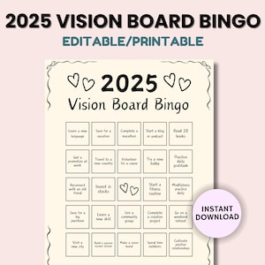 Vision Board Bingo Editable, 2025 Bingo Card Template, New Year ...