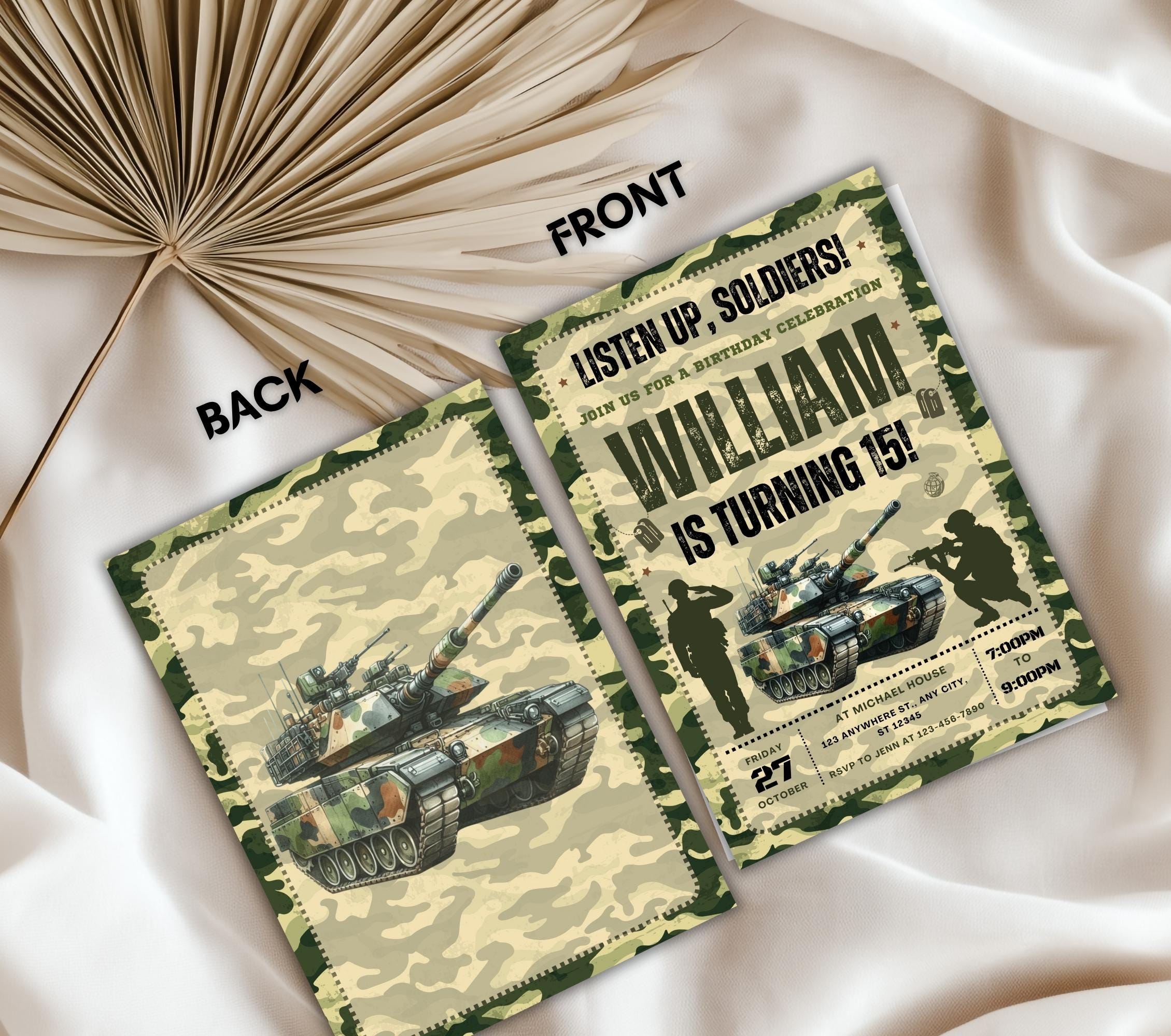 Editable Military Party Invitation Template, Soldier Birthday ...