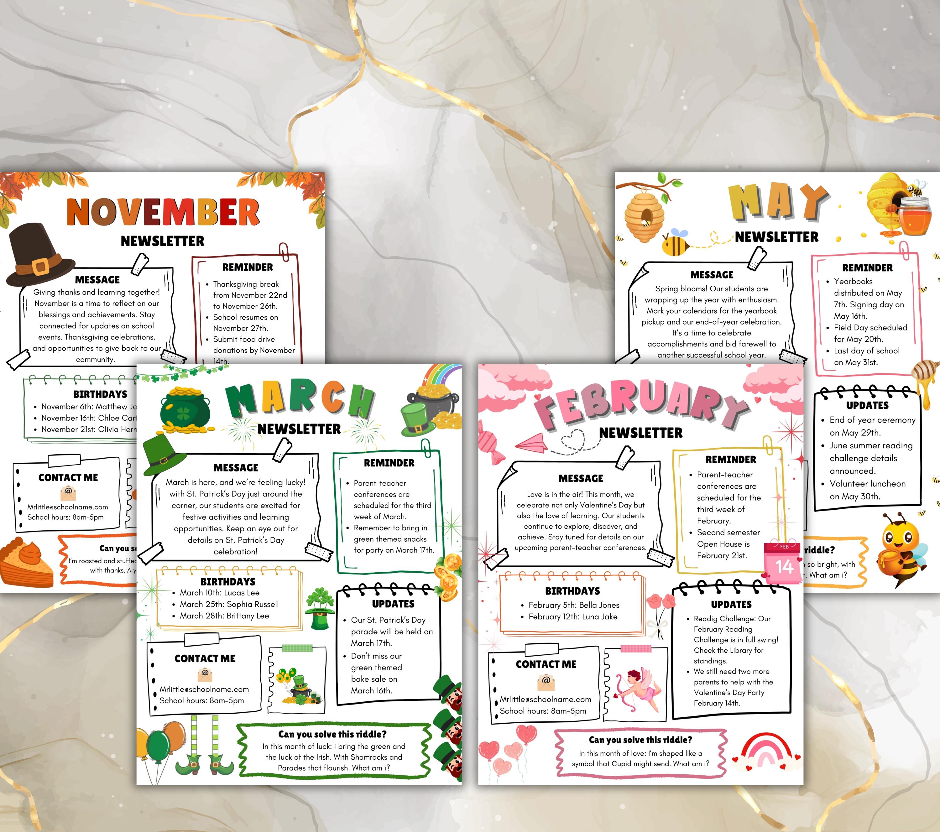 12 Months Newsletter Template Bundle, Back to School, Weekly Classroom ...