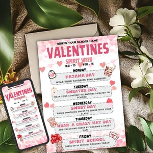 Editable Valentine's School Spirit Week Flyer, PTO Schedule, February ...
