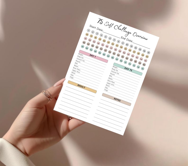 Editable 75 Soft Challenge Tracker, 75 Soft Challenge, Daily 75 Soft ...