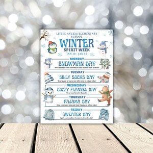 Winter School Spirit Week Flyer Editable, Winter Itinerary Schedule ...