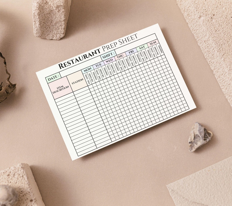 Restaurant Prep Sheet Printable, Food Prep Chart, Food Prep Sheet ...