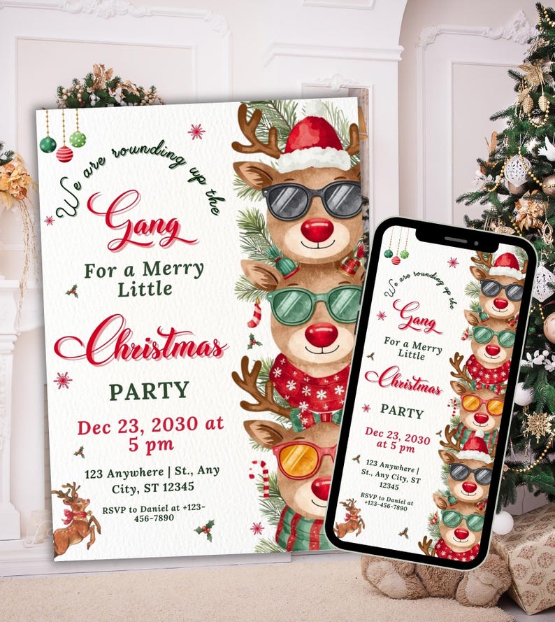 Editable Reindeer Christmas Party Invitation: Holiday Party Invitation ...