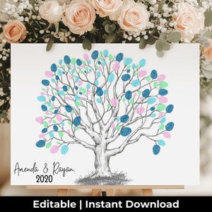 Editable Fingerprint Tree Wedding Decoration Template, Birthday Party ...