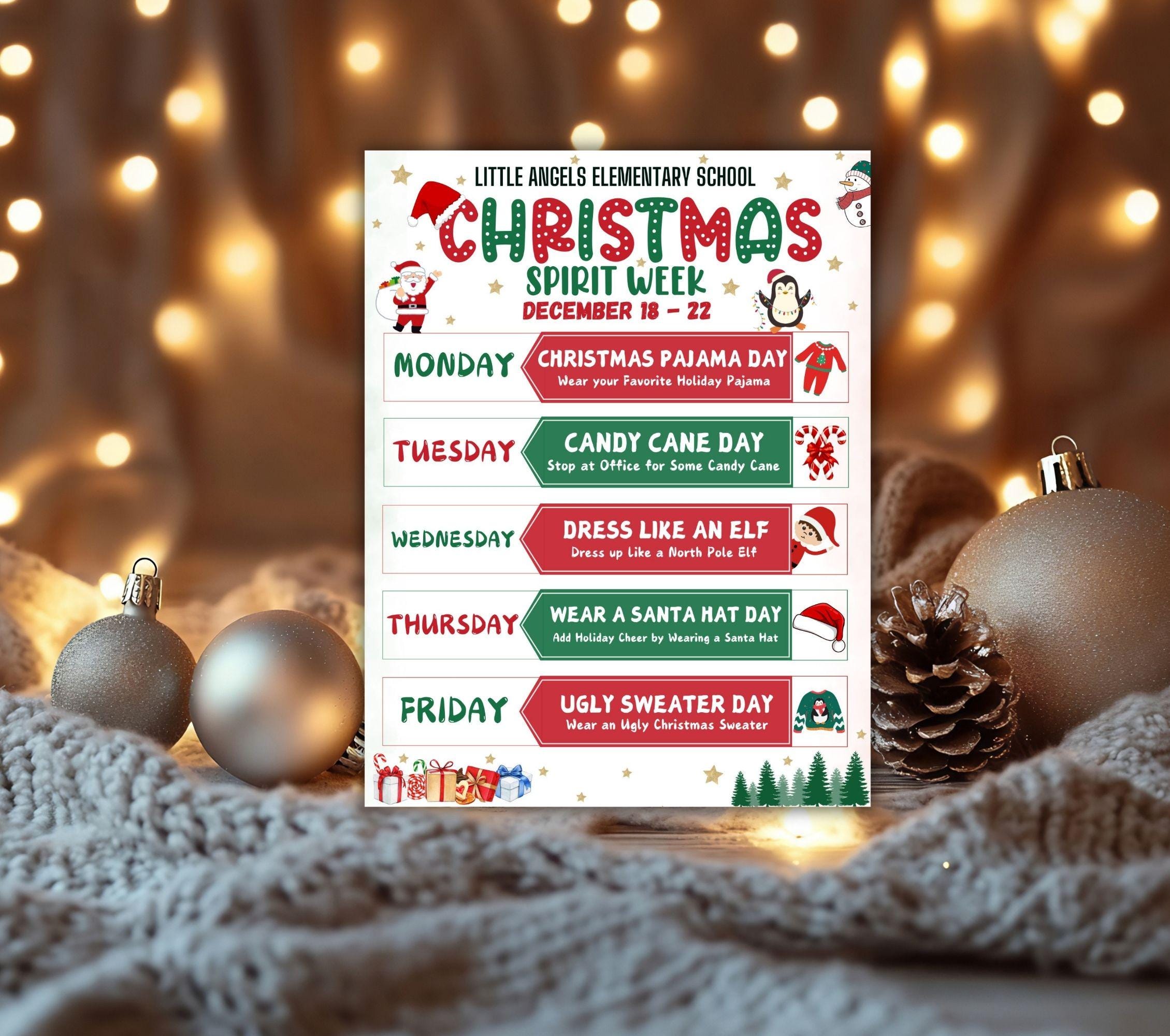 Holiday School Spirit Week Flyer Editable, Winter Spirit Week, December ...