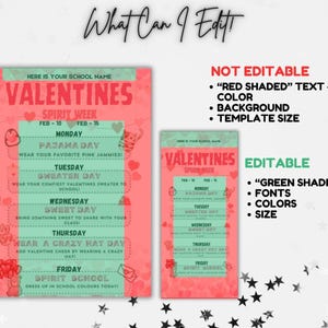 Editable Valentine's School Spirit Week Flyer, PTO Schedule, February ...