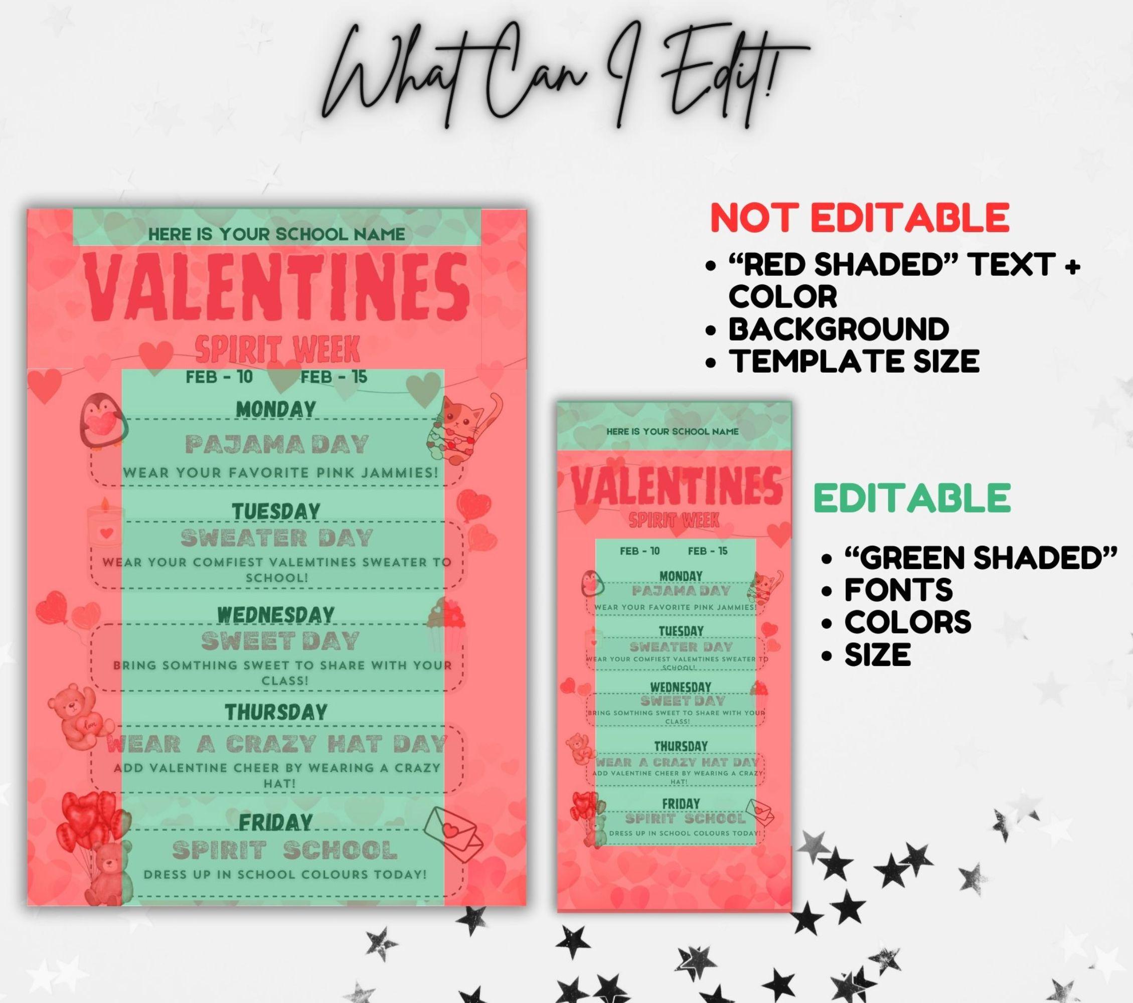 Editable Valentine's School Spirit Week Flyer, PTO Schedule, February ...